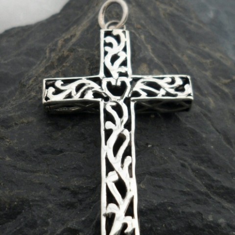 Large Sterling Silver Filigree Cross Pendant - Double Dragon Jewelry Ltd